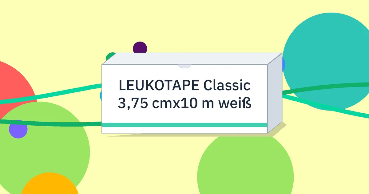 Symbolbild: Packung mit der Aufschrift LEUKOTAPE Classic 3,75 cmx10 m weiß (PZN 18680573) – Verfügbarkeit und Bezug in Apotheken in Frankfurt am Main
