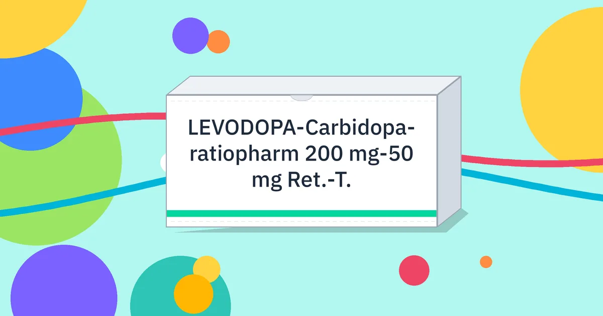 Symbolbild: Packung mit der Aufschrift LEVODOPA-Carbidopa-ratiopharm 200 mg-50 mg Ret.-T. (PZN 10397530) – Verfügbarkeit und Bezug in Apotheken in Frankfurt am Main