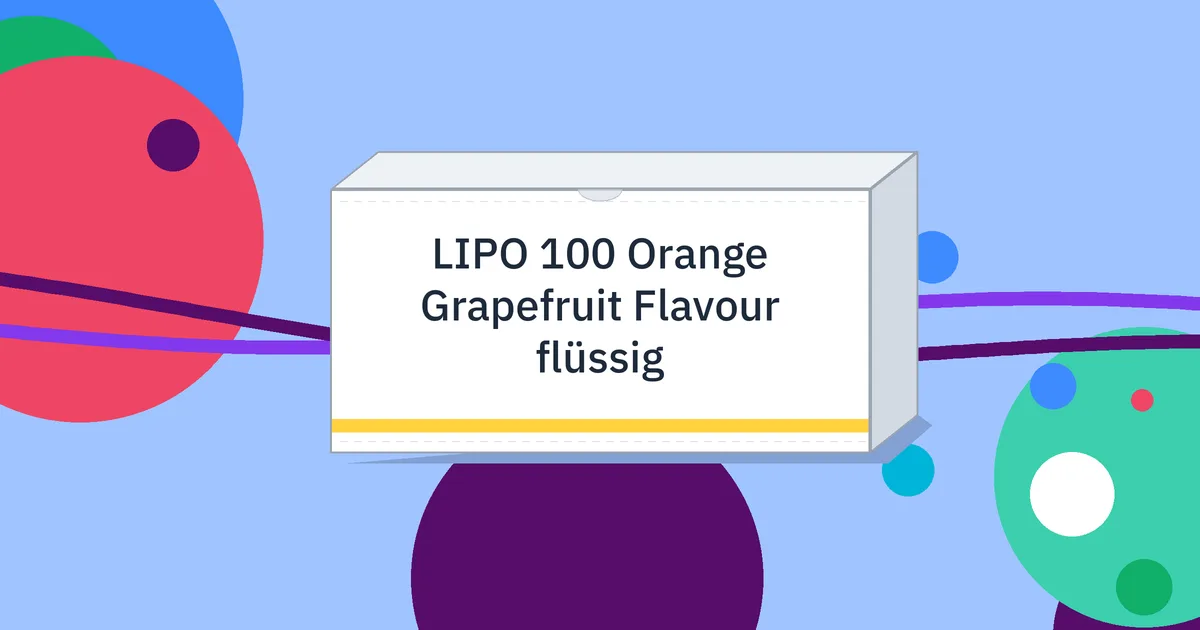 Symbolbild: Packung mit der Aufschrift LIPO 100 Orange Grapefruit Flavour flüssig (PZN 12474884) – Verfügbarkeit und Bezug in Apotheken in Frankfurt am Main