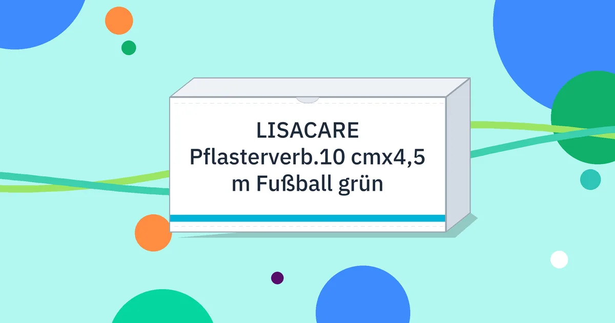 Symbolbild: Packung mit der Aufschrift LISACARE Pflasterverb.10 cmx4,5 m Fußball grün (PZN 17893290) – Verfügbarkeit und Bezug in Apotheken in Frankfurt am Main