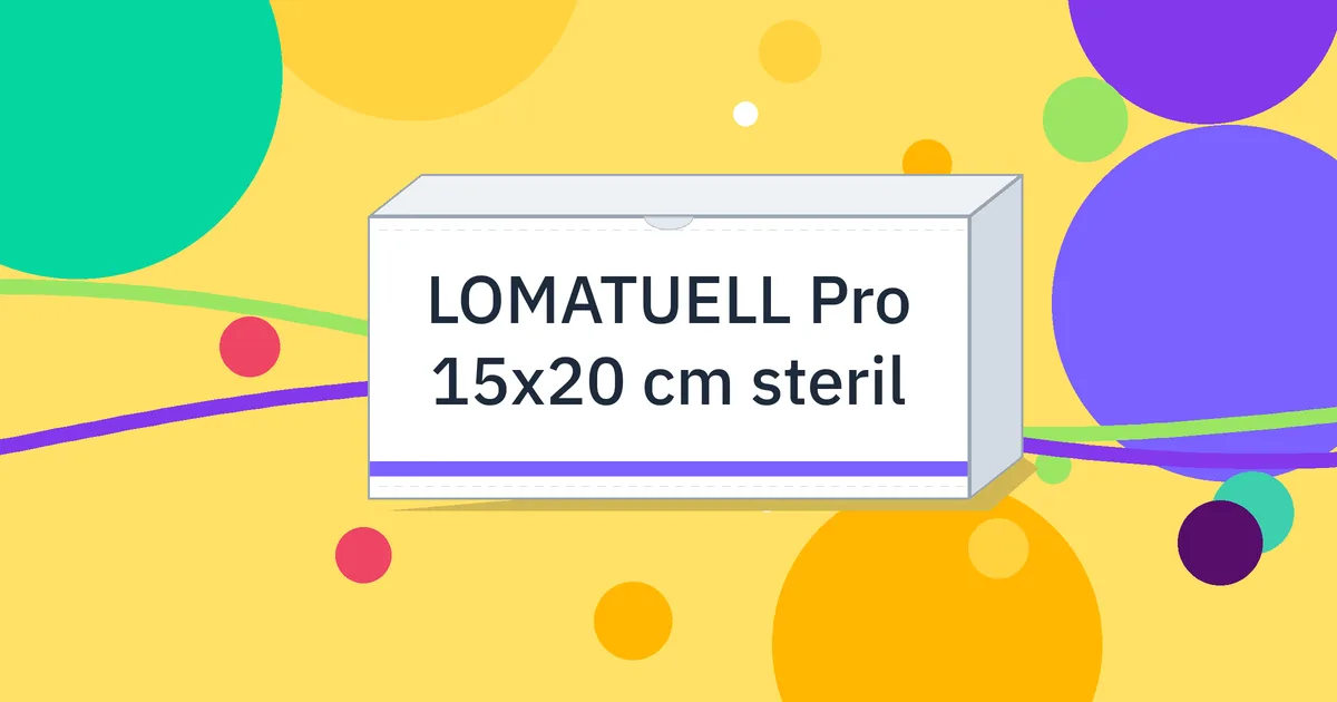 Symbolbild: Packung mit der Aufschrift LOMATUELL Pro 15x20 cm steril (PZN 20545090) – Verfügbarkeit und Bezug in Apotheken in Frankfurt am Main