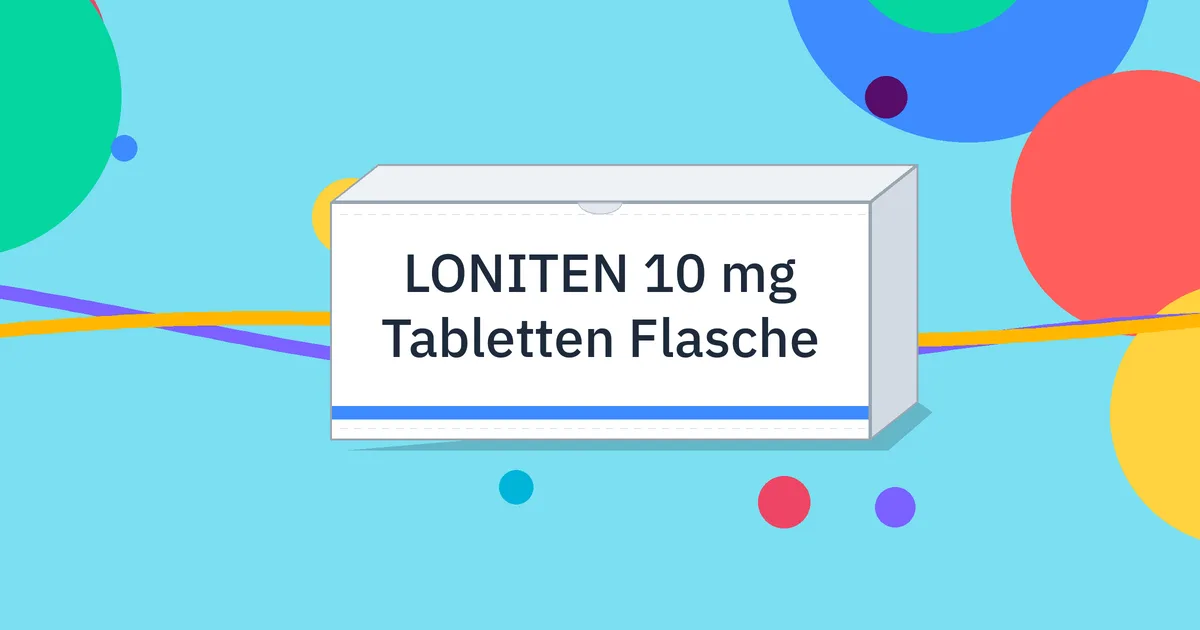 Symbolbild: Packung mit der Aufschrift LONITEN 10 mg Tabletten Flasche (PZN 15505390) – Verfügbarkeit und Bezug in Apotheken in Frankfurt am Main