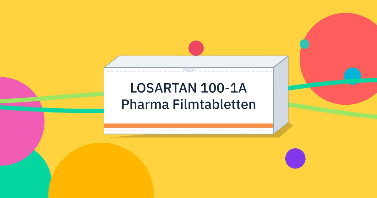Symbolbild: Packung mit der Aufschrift LOSARTAN 100-1A Pharma Filmtabletten (PZN 05369106) – Verfügbarkeit und Bezug in Apotheken in Frankfurt am Main