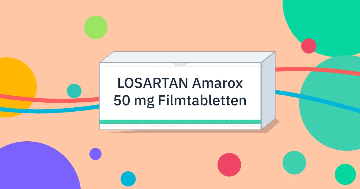 Symbolbild: Packung mit der Aufschrift LOSARTAN Amarox 50 mg Filmtabletten (PZN 18273431) – Verfügbarkeit und Bezug in Apotheken in Frankfurt am Main