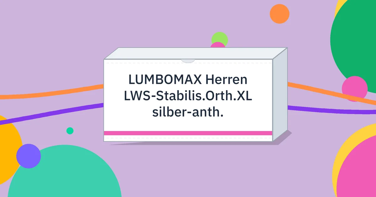 Symbolbild: Packung mit der Aufschrift LUMBOMAX Herren LWS-Stabilis.Orth.XL silber-anth. (PZN 11097557) – Verfügbarkeit und Bezug in Apotheken in Frankfurt am Main