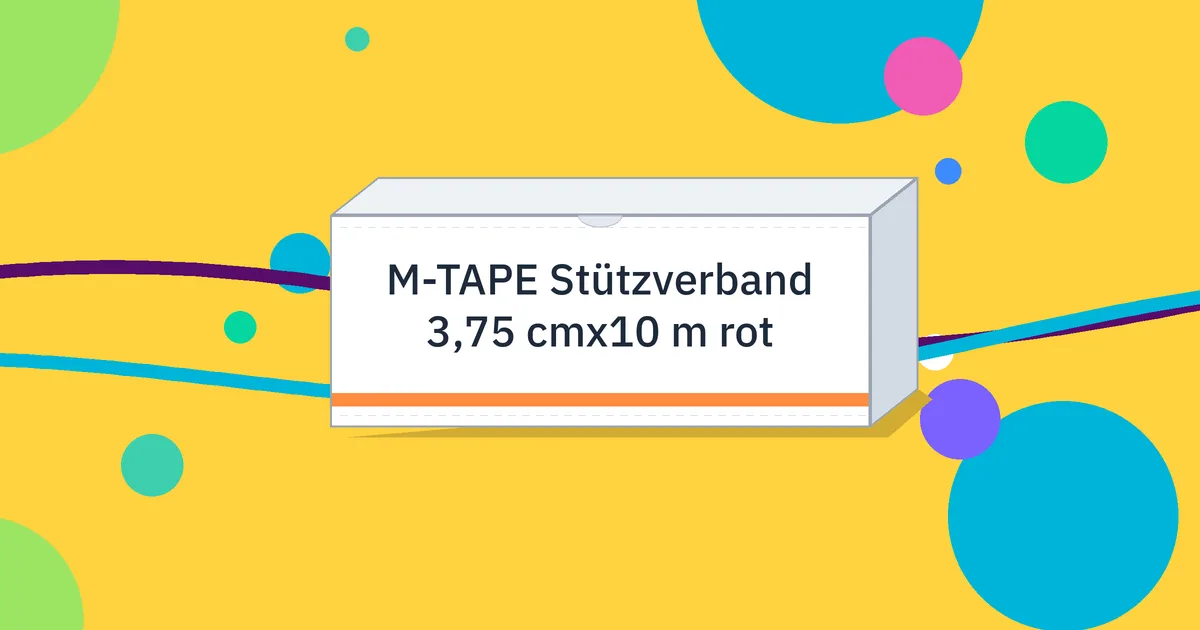 Symbolbild: Packung mit der Aufschrift M-TAPE Stützverband 3,75 cmx10 m rot (PZN 02512589) – Verfügbarkeit und Bezug in Apotheken in Frankfurt am Main
