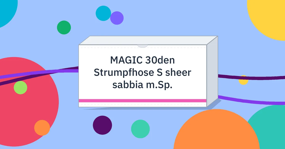 Symbolbild: Packung mit der Aufschrift MAGIC 30den Strumpfhose S sheer sabbia m.Sp. (PZN 16182262) – Verfügbarkeit und Bezug in Apotheken in Frankfurt am Main
