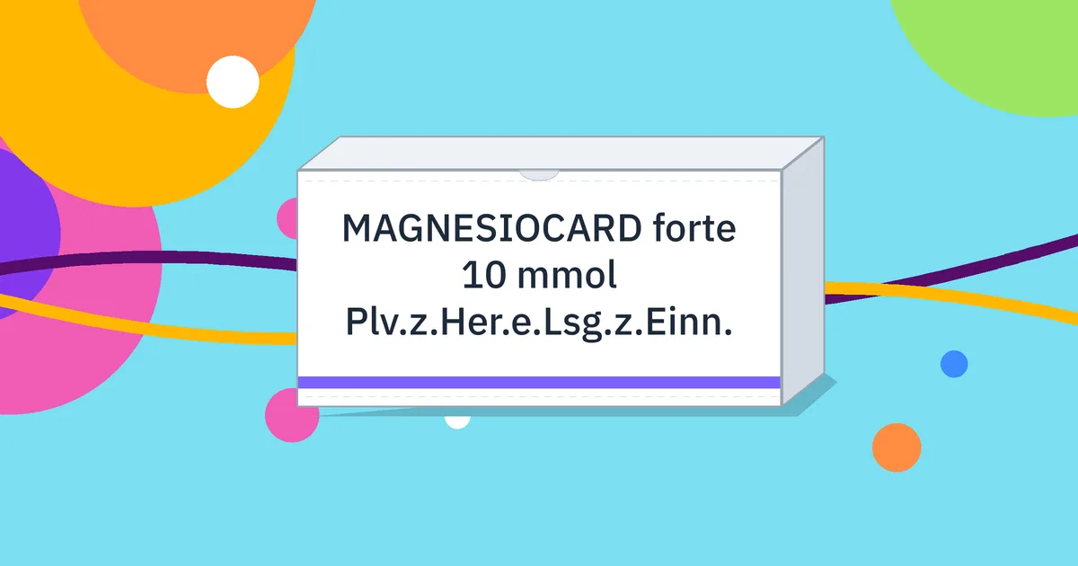 Symbolbild: Packung mit der Aufschrift MAGNESIOCARD forte 10 mmol Plv.z.Her.e.Lsg.z.Einn. (PZN 04636278) – Verfügbarkeit und Bezug in Apotheken in Frankfurt am Main
