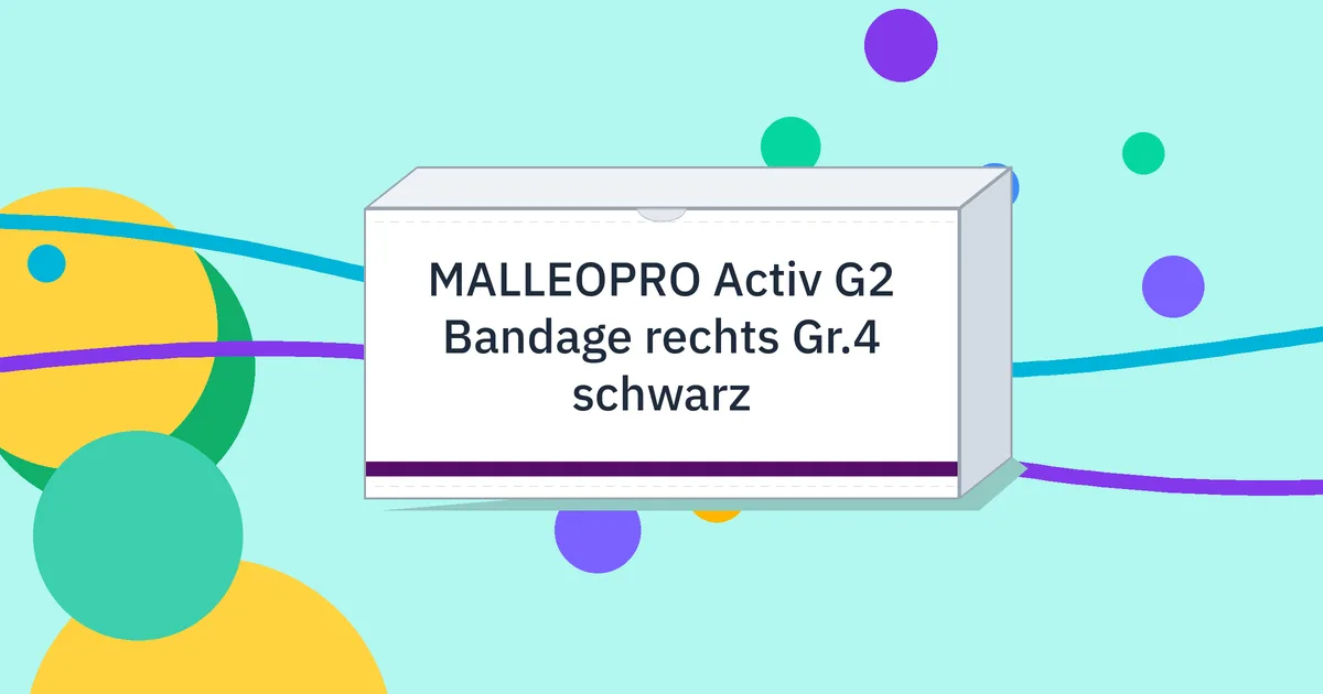 Symbolbild: Packung mit der Aufschrift MALLEOPRO Activ G2 Bandage rechts Gr.4 schwarz (PZN 09730964) – Verfügbarkeit und Bezug in Apotheken in Frankfurt am Main