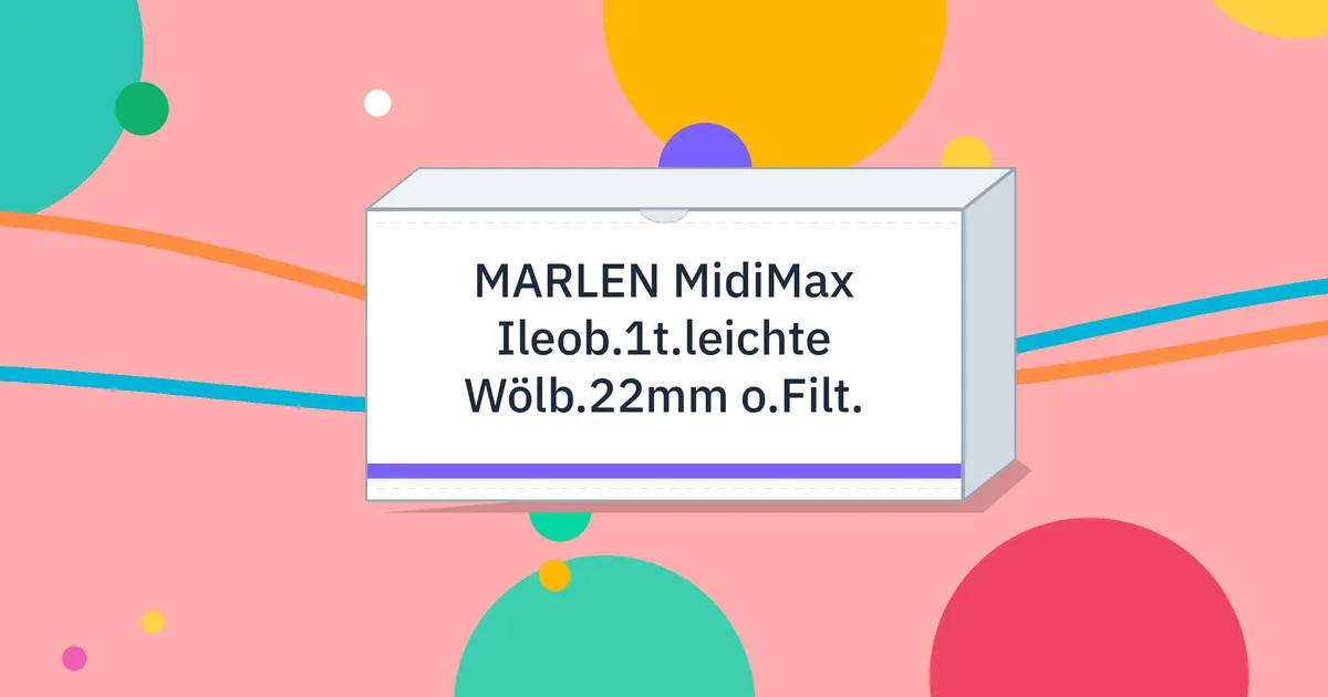 Symbolbild: Packung mit der Aufschrift MARLEN MidiMax Ileob.1t.leichte Wölb.22mm o.Filt. (PZN 16658492) – Verfügbarkeit und Bezug in Apotheken in Frankfurt am Main