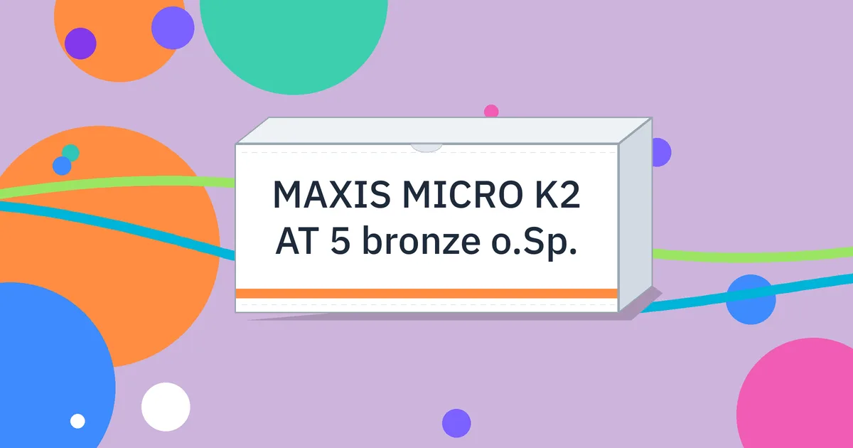 Symbolbild: Packung mit der Aufschrift MAXIS MICRO K2 AT 5 bronze o.Sp. (PZN 17672821) – Verfügbarkeit und Bezug in Apotheken in Frankfurt am Main