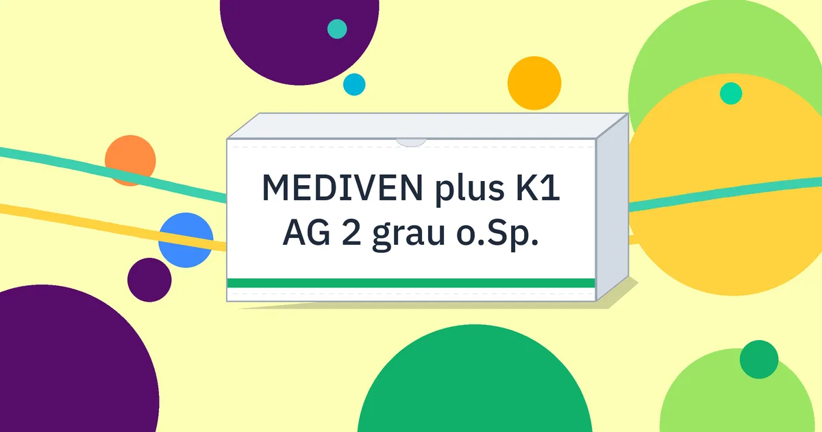 Symbolbild: Packung mit der Aufschrift MEDIVEN plus K1 AG 2 grau o.Sp. (PZN 18937658) – Verfügbarkeit und Bezug in Apotheken in Frankfurt am Main