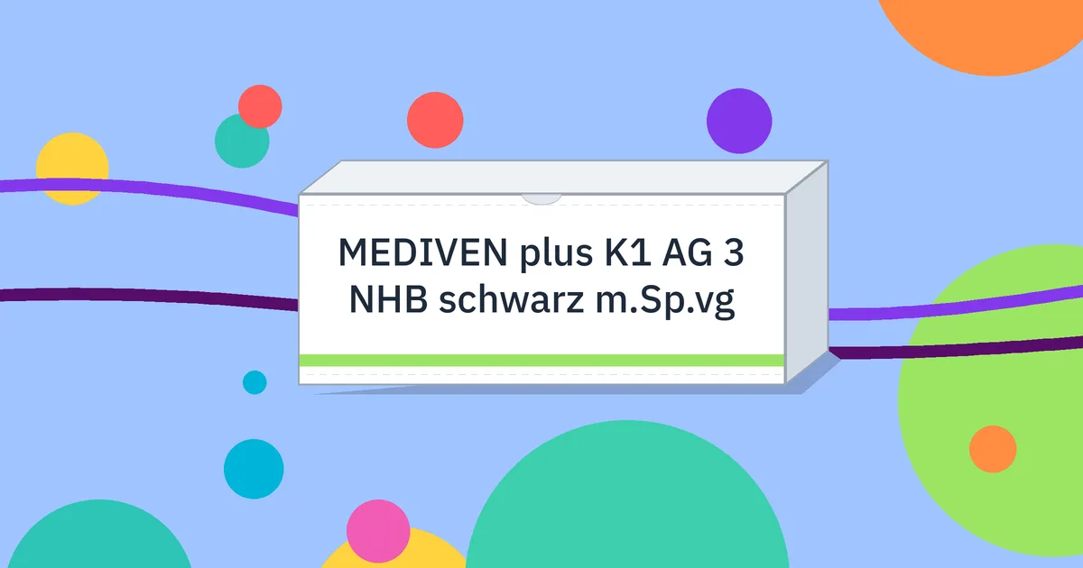 Symbolbild: Packung mit der Aufschrift MEDIVEN plus K1 AG 3 NHB schwarz m.Sp.vg (PZN 15922811) – Verfügbarkeit und Bezug in Apotheken in Frankfurt am Main