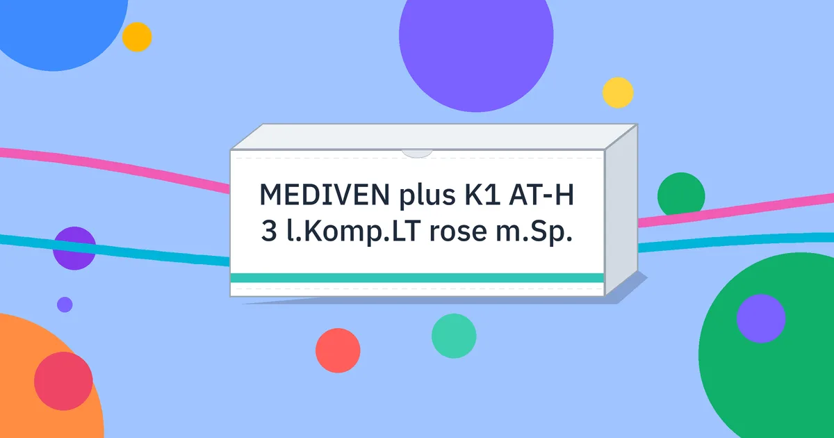Symbolbild: Packung mit der Aufschrift MEDIVEN plus K1 AT-H 3 l.Komp.LT rose m.Sp. (PZN 15038089) – Verfügbarkeit und Bezug in Apotheken in Frankfurt am Main