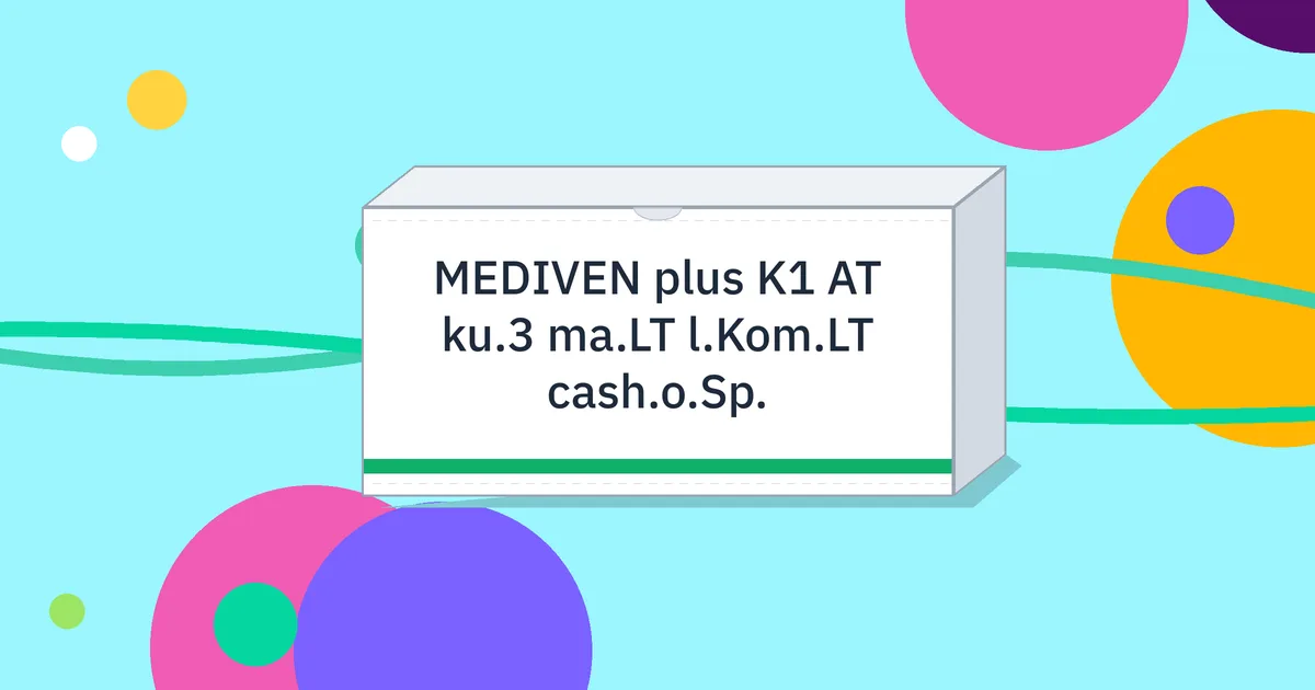Symbolbild: Packung mit der Aufschrift MEDIVEN plus K1 AT ku.3 ma.LT l.Kom.LT cash.o.Sp. (PZN 15071661) – Verfügbarkeit und Bezug in Apotheken in Frankfurt am Main