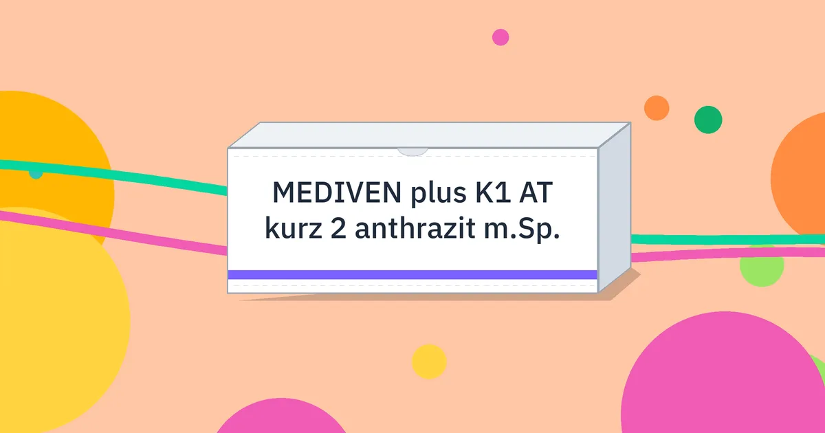 Symbolbild: Packung mit der Aufschrift MEDIVEN plus K1 AT kurz 2 anthrazit m.Sp. (PZN 15026181) – Verfügbarkeit und Bezug in Apotheken in Frankfurt am Main