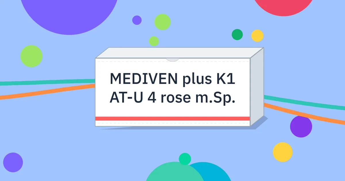Symbolbild: Packung mit der Aufschrift MEDIVEN plus K1 AT-U 4 rose m.Sp. (PZN 15030604) – Verfügbarkeit und Bezug in Apotheken in Frankfurt am Main