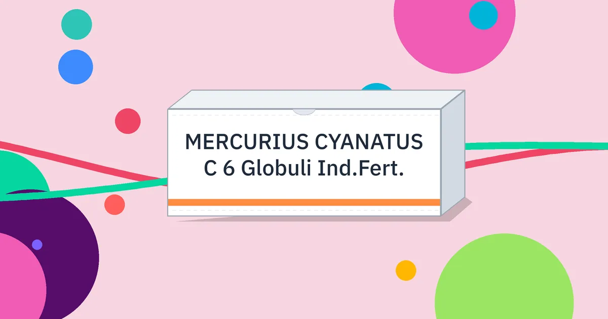 Symbolbild: Packung mit der Aufschrift MERCURIUS CYANATUS C 6 Globuli Ind.Fert. (PZN 17718090) – Verfügbarkeit und Bezug in Apotheken in Frankfurt am Main
