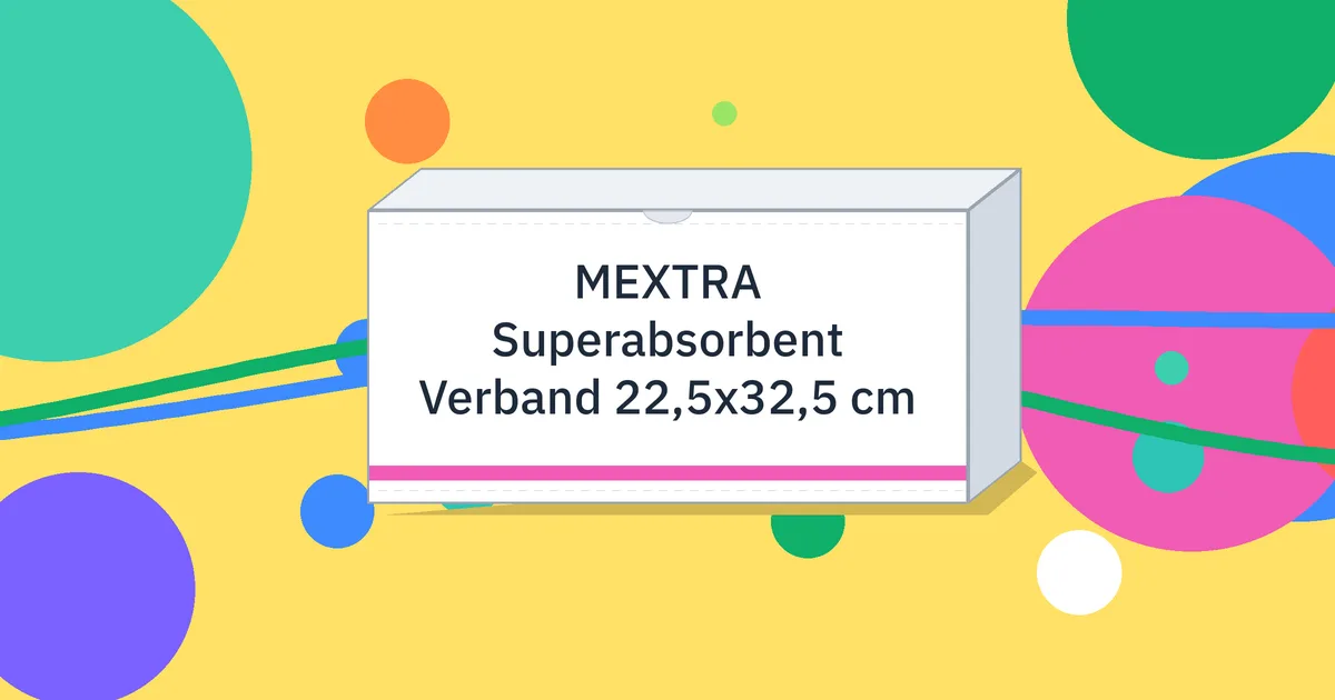 Symbolbild: Packung mit der Aufschrift MEXTRA Superabsorbent Verband 22,5x32,5 cm (PZN 12513176) – Verfügbarkeit und Bezug in Apotheken in Frankfurt am Main
