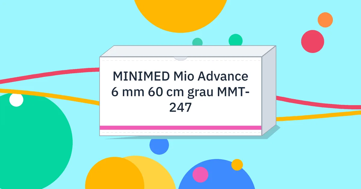 Symbolbild: Packung mit der Aufschrift MINIMED Mio Advance 6 mm 60 cm grau MMT-247 (PZN 16759164) – Verfügbarkeit und Bezug in Apotheken in Frankfurt am Main