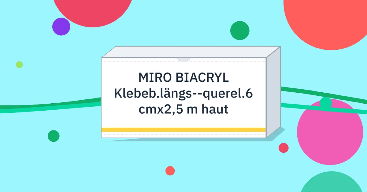 Symbolbild: Packung mit der Aufschrift MIRO BIACRYL Klebeb.längs--querel.6 cmx2,5 m haut (PZN 16312859) – Verfügbarkeit und Bezug in Apotheken in Frankfurt am Main