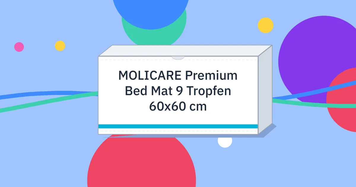 Symbolbild: Packung mit der Aufschrift MOLICARE Premium Bed Mat 9 Tropfen 60x60 cm (PZN 16349928) – Verfügbarkeit und Bezug in Apotheken in Frankfurt am Main