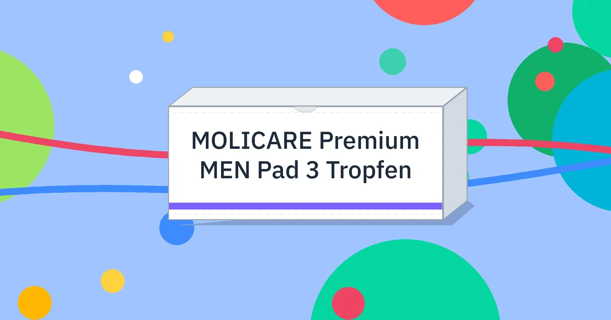 Symbolbild: Packung mit der Aufschrift MOLICARE Premium MEN Pad 3 Tropfen (PZN 15424912) – Verfügbarkeit und Bezug in Apotheken in Frankfurt am Main