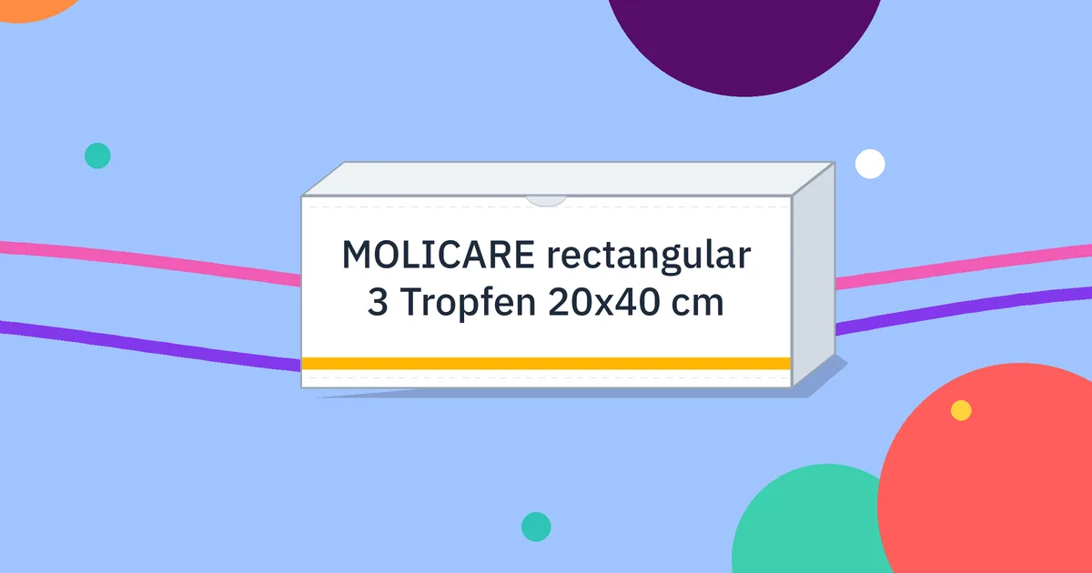 Symbolbild: Packung mit der Aufschrift MOLICARE rectangular 3 Tropfen 20x40 cm (PZN 16011282) – Verfügbarkeit und Bezug in Apotheken in Frankfurt am Main