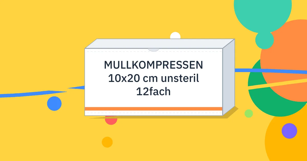 Symbolbild: Packung mit der Aufschrift MULLKOMPRESSEN 10x20 cm unsteril 12fach (PZN 08888775) – Verfügbarkeit und Bezug in Apotheken in Frankfurt am Main