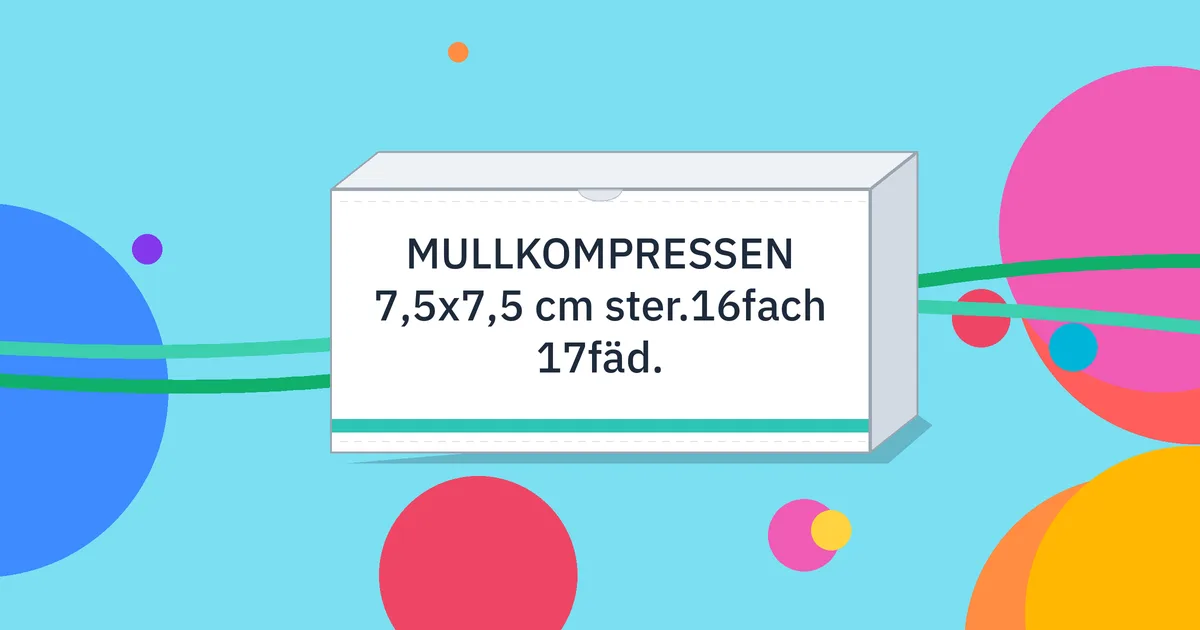 Symbolbild: Packung mit der Aufschrift MULLKOMPRESSEN 7,5x7,5 cm ster.16fach 17fäd. (PZN 06931082) – Verfügbarkeit und Bezug in Apotheken in Frankfurt am Main