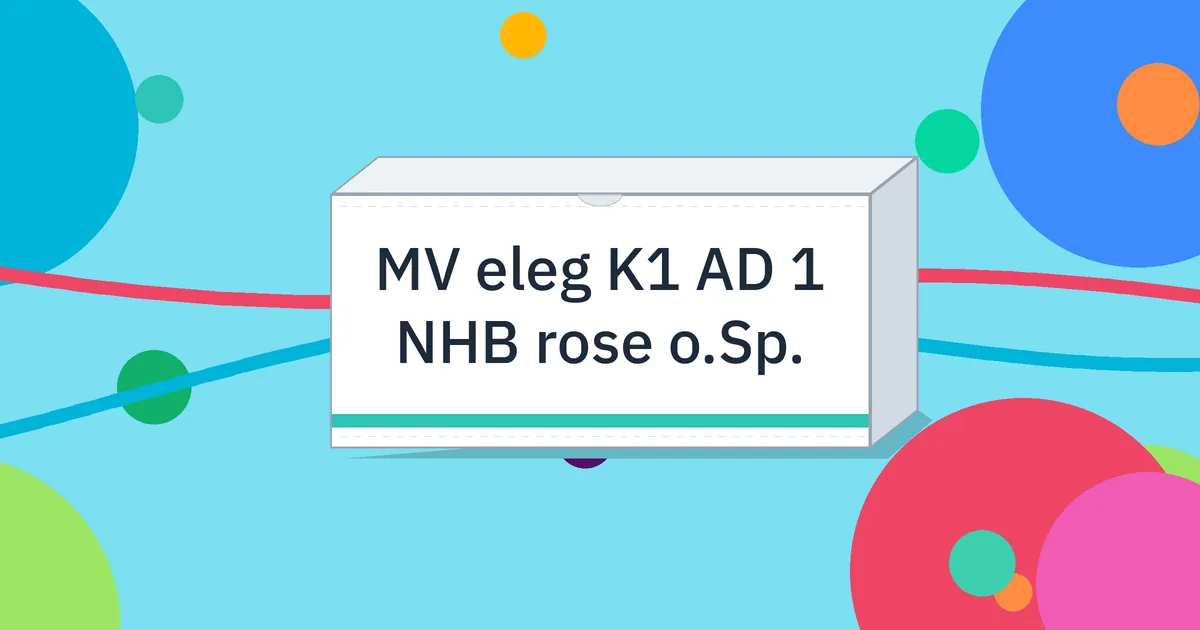 Symbolbild: Packung mit der Aufschrift MV eleg K1 AD 1 NHB rose o.Sp. (PZN 15674419) – Verfügbarkeit und Bezug in Apotheken in Frankfurt am Main