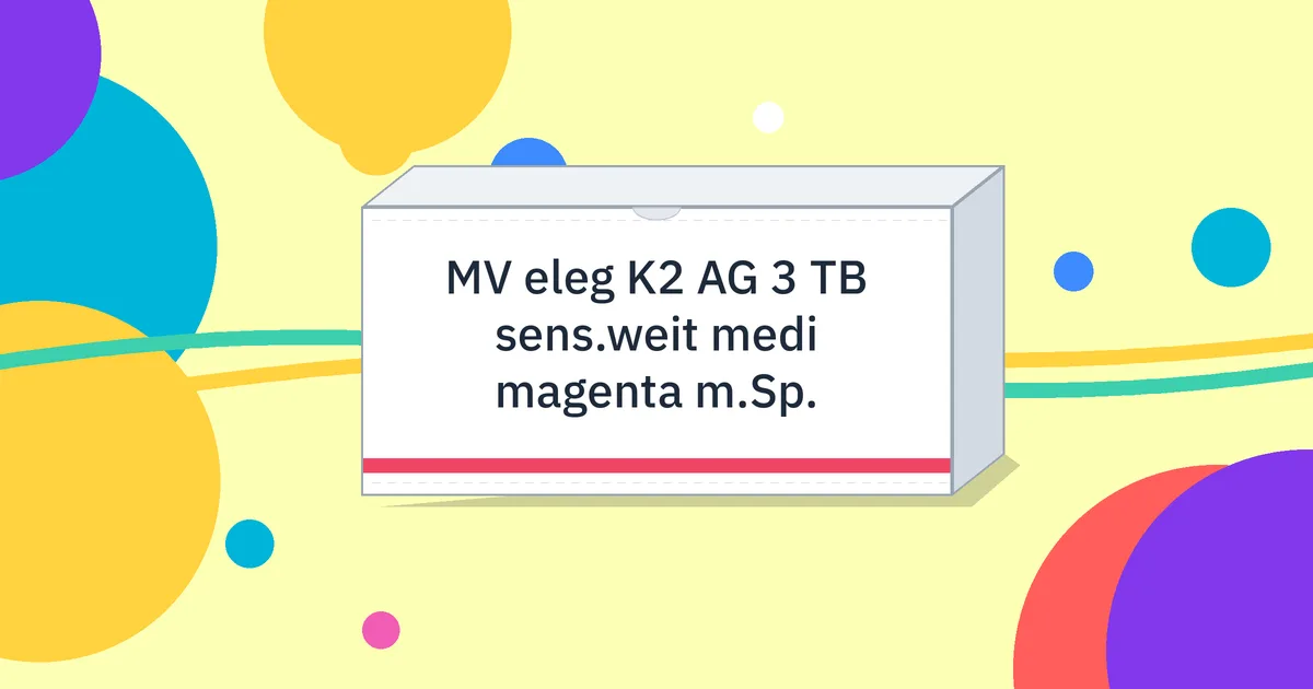 Symbolbild: Packung mit der Aufschrift MV eleg K2 AG 3 TB sens.weit medi magenta m.Sp. (PZN 14641346) – Verfügbarkeit und Bezug in Apotheken in Frankfurt am Main