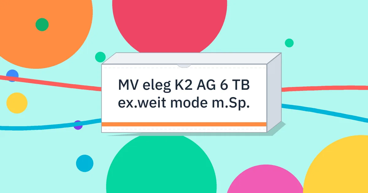 Symbolbild: Packung mit der Aufschrift MV eleg K2 AG 6 TB ex.weit mode m.Sp. (PZN 09877791) – Verfügbarkeit und Bezug in Apotheken in Frankfurt am Main