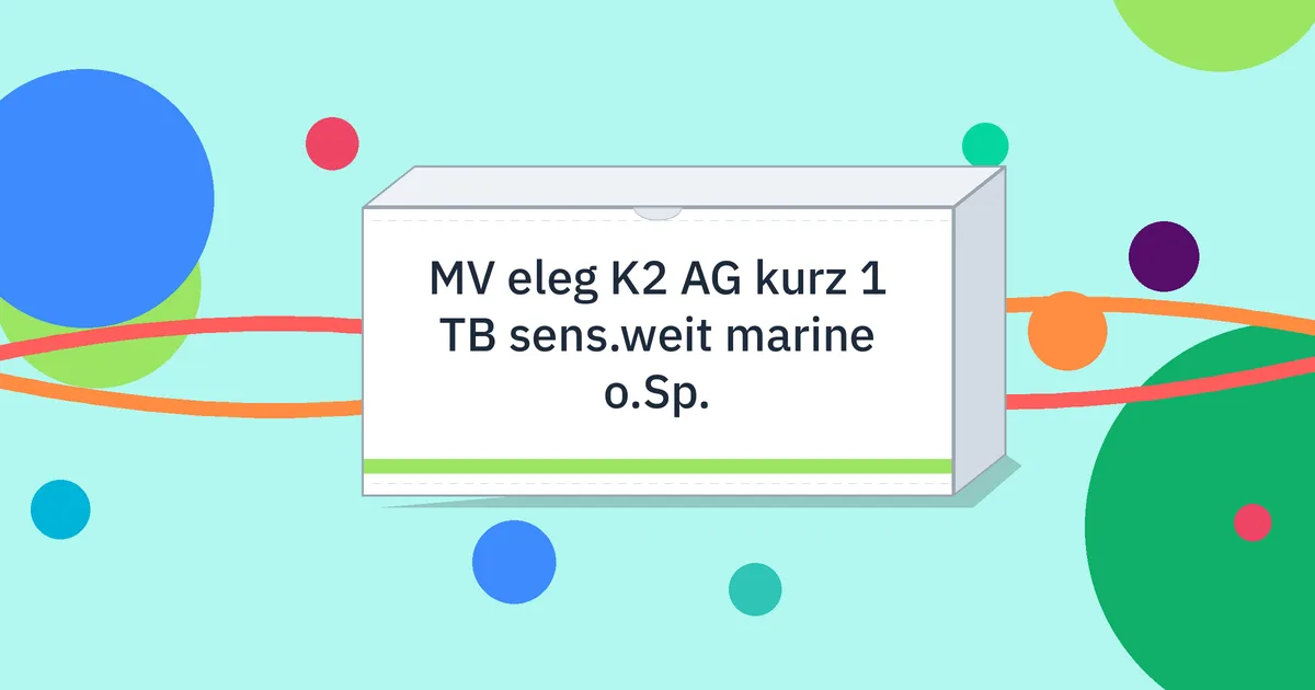 Symbolbild: Packung mit der Aufschrift MV eleg K2 AG kurz 1 TB sens.weit marine o.Sp. (PZN 14606812) – Verfügbarkeit und Bezug in Apotheken in Frankfurt am Main