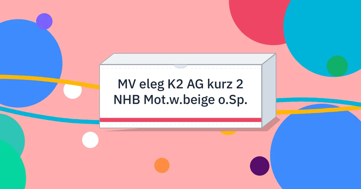Symbolbild: Packung mit der Aufschrift MV eleg K2 AG kurz 2 NHB Mot.w.beige o.Sp. (PZN 15713042) – Verfügbarkeit und Bezug in Apotheken in Frankfurt am Main