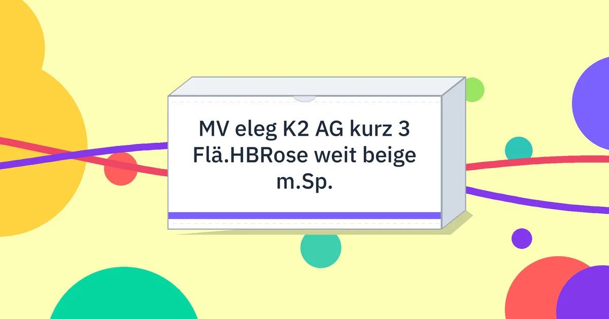 Symbolbild: Packung mit der Aufschrift MV eleg K2 AG kurz 3 Flä.HBRose weit beige m.Sp. (PZN 15706527) – Verfügbarkeit und Bezug in Apotheken in Frankfurt am Main