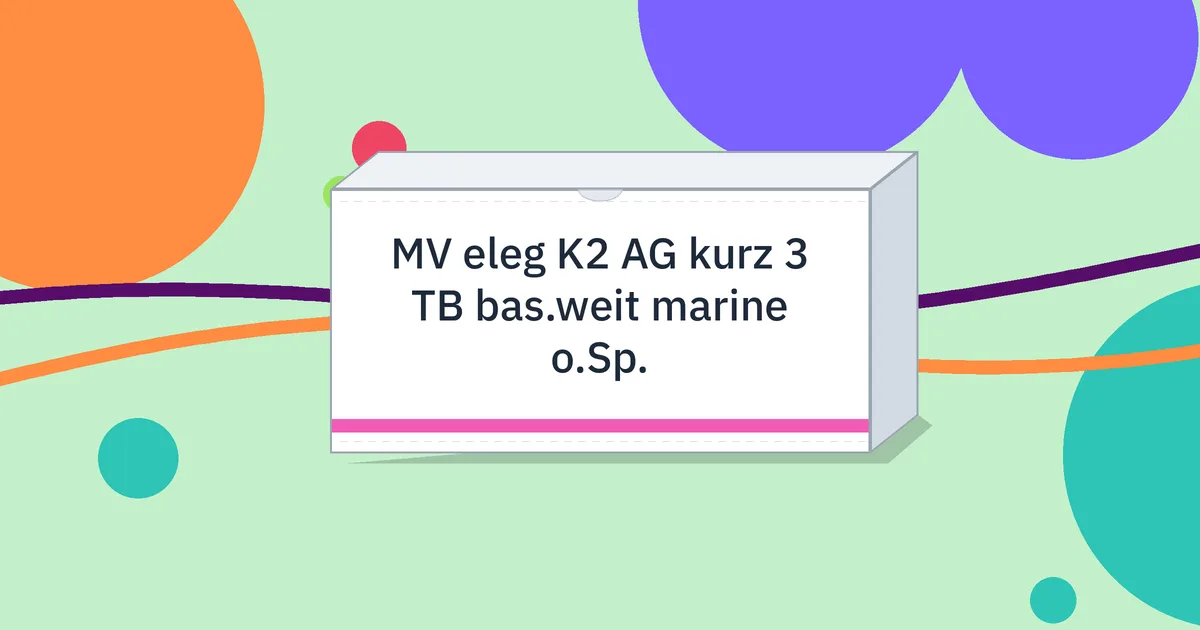 Symbolbild: Packung mit der Aufschrift MV eleg K2 AG kurz 3 TB bas.weit marine o.Sp. (PZN 14608343) – Verfügbarkeit und Bezug in Apotheken in Frankfurt am Main