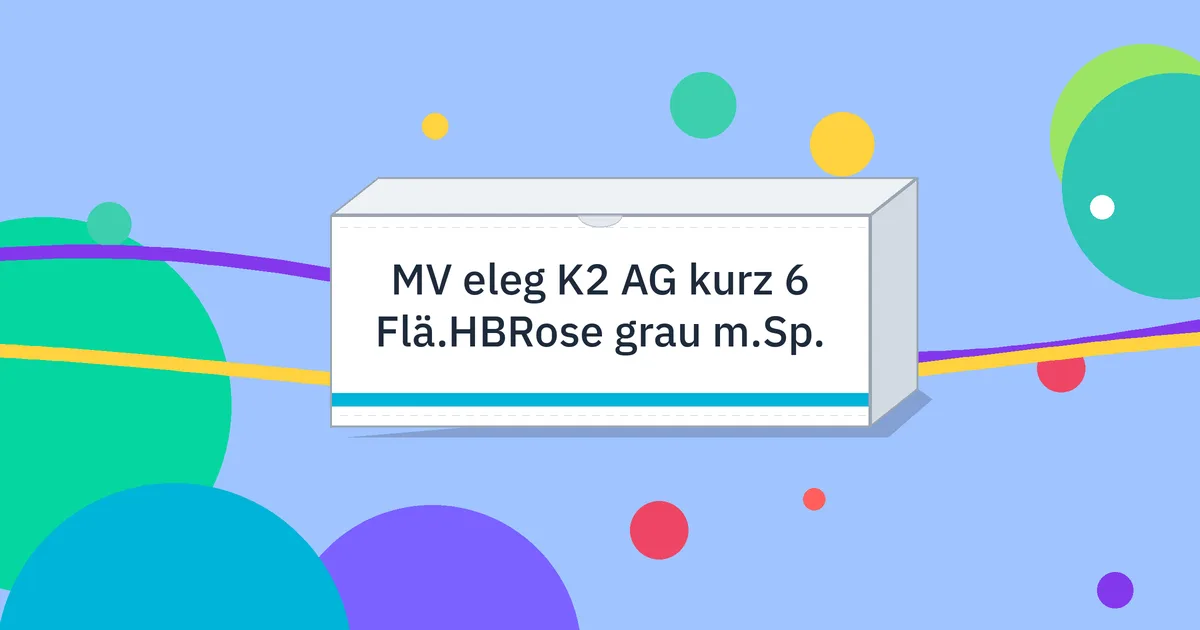 Symbolbild: Packung mit der Aufschrift MV eleg K2 AG kurz 6 Flä.HBRose grau m.Sp. (PZN 18925804) – Verfügbarkeit und Bezug in Apotheken in Frankfurt am Main