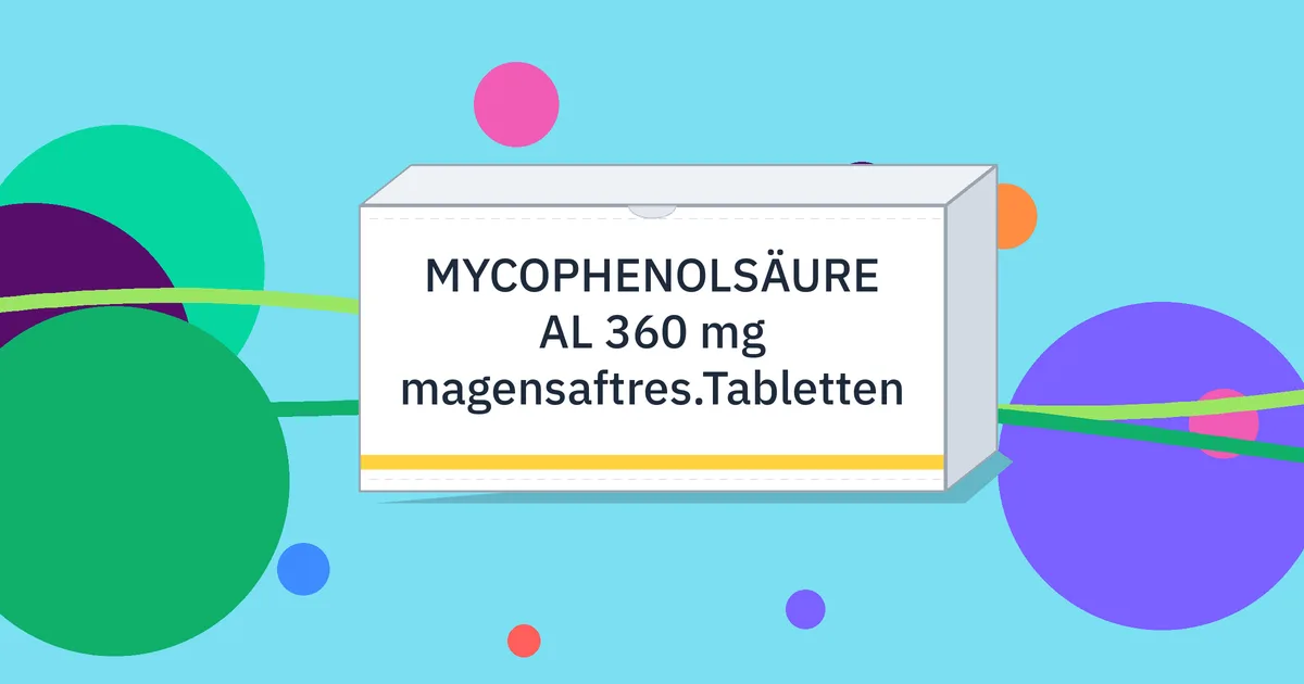 Symbolbild: Packung mit der Aufschrift MYCOPHENOLSÄURE AL 360 mg magensaftres.Tabletten (PZN 16528602) – Verfügbarkeit und Bezug in Apotheken in Frankfurt am Main