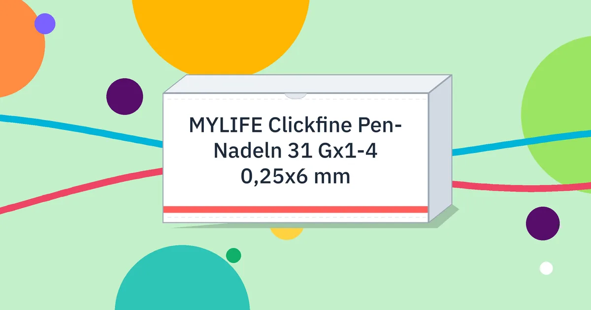 Symbolbild: Packung mit der Aufschrift MYLIFE Clickfine Pen-Nadeln 31 Gx1-4 0,25x6 mm (PZN 10410928) – Verfügbarkeit und Bezug in Apotheken in Frankfurt am Main