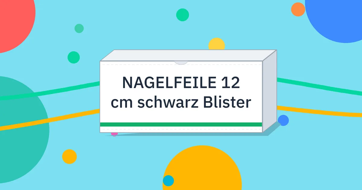 Symbolbild: Packung mit der Aufschrift NAGELFEILE 12 cm schwarz Blister (PZN 10349347) – Verfügbarkeit und Bezug in Apotheken in Frankfurt am Main