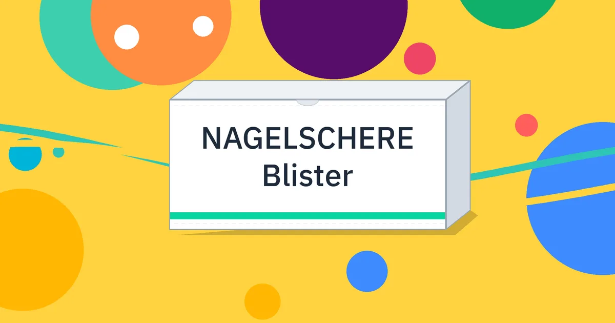 Symbolbild: Packung mit der Aufschrift NAGELSCHERE Blister (PZN 10349028) – Verfügbarkeit und Bezug in Apotheken in Frankfurt am Main
