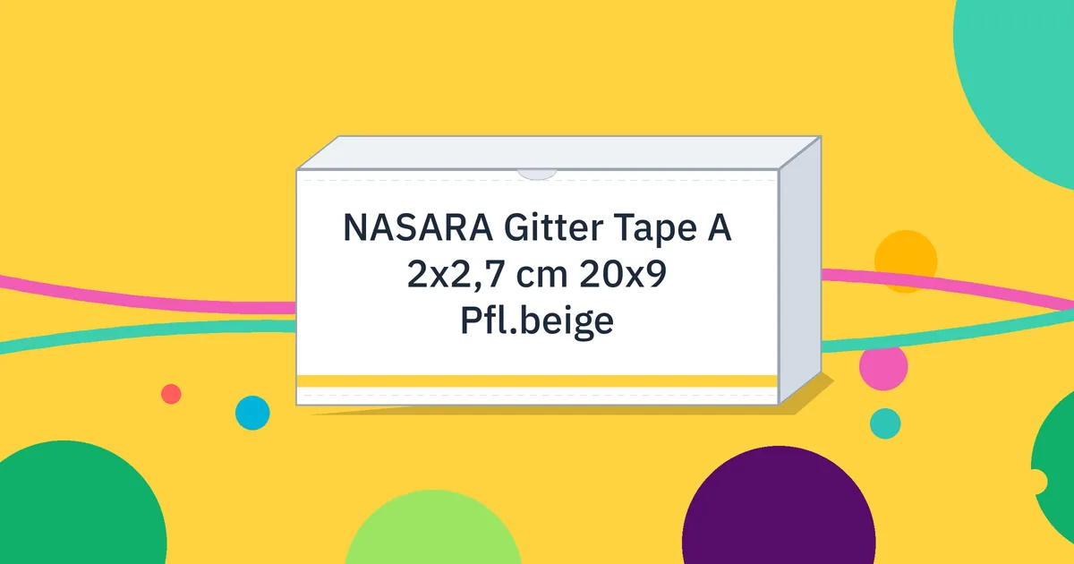 Symbolbild: Packung mit der Aufschrift NASARA Gitter Tape A 2x2,7 cm 20x9 Pfl.beige (PZN 19505932) – Verfügbarkeit und Bezug in Apotheken in Frankfurt am Main