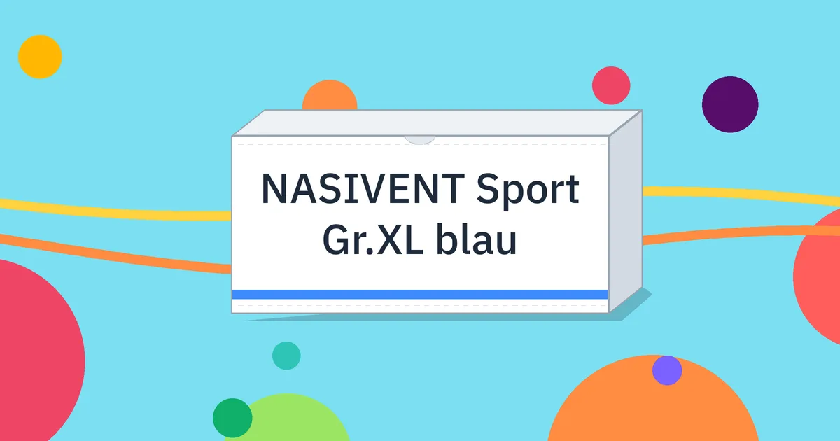 Symbolbild: Packung mit der Aufschrift NASIVENT Sport Gr.XL blau (PZN 16882918) – Verfügbarkeit und Bezug in Apotheken in Frankfurt am Main