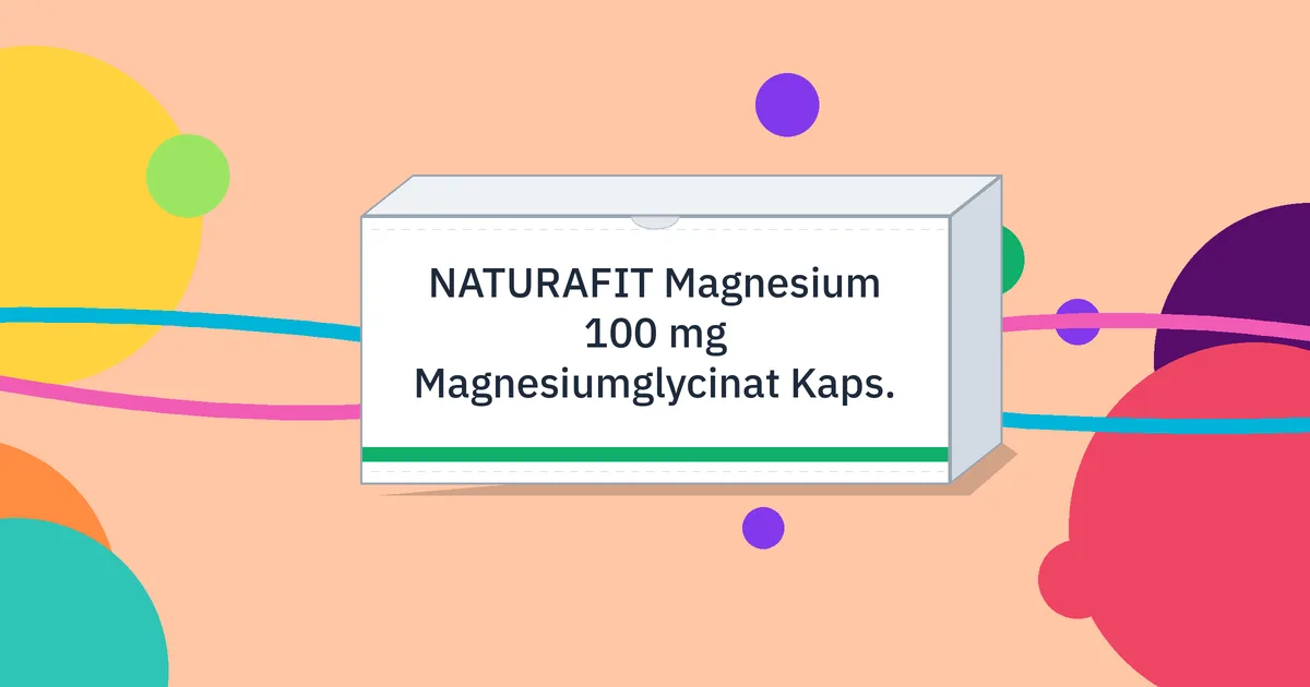 Symbolbild: Packung mit der Aufschrift NATURAFIT Magnesium 100 mg Magnesiumglycinat Kaps. (PZN 16864286) – Verfügbarkeit und Bezug in Apotheken in Frankfurt am Main