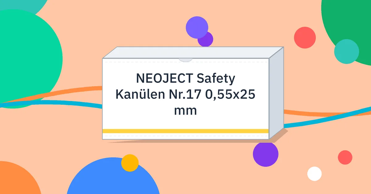 Symbolbild: Packung mit der Aufschrift NEOJECT Safety Kanülen Nr.17 0,55x25 mm (PZN 08911563) – Verfügbarkeit und Bezug in Apotheken in Frankfurt am Main