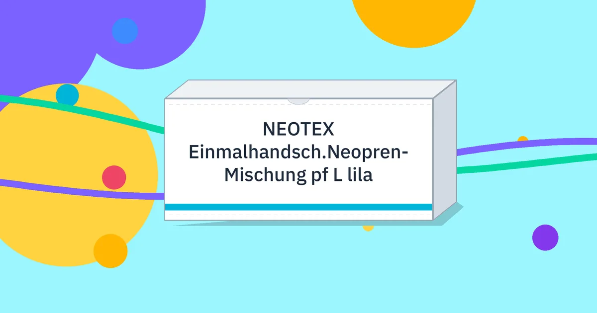 Symbolbild: Packung mit der Aufschrift NEOTEX Einmalhandsch.Neopren-Mischung pf L lila (PZN 17383689) – Verfügbarkeit und Bezug in Apotheken in Frankfurt am Main