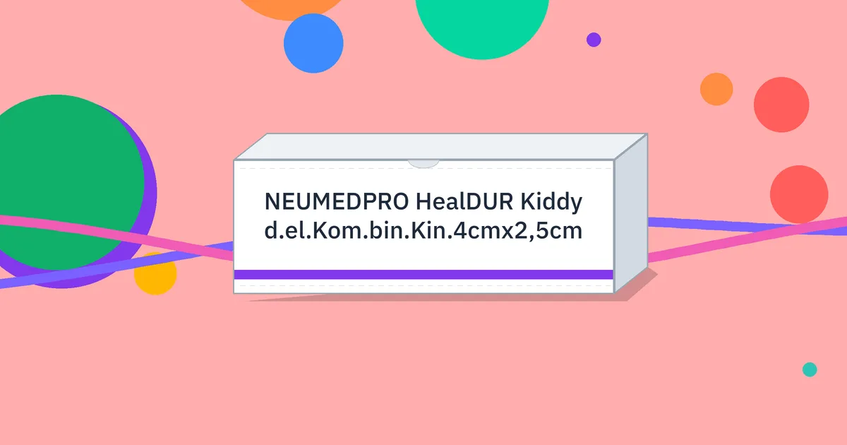 Symbolbild: Packung mit der Aufschrift NEUMEDPRO HealDUR Kiddy d.el.Kom.bin.Kin.4cmx2,5cm (PZN 19553977) – Verfügbarkeit und Bezug in Apotheken in Frankfurt am Main