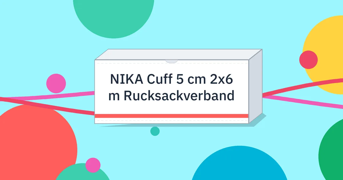 Symbolbild: Packung mit der Aufschrift NIKA Cuff 5 cm 2x6 m Rucksackverband (PZN 18172078) – Verfügbarkeit und Bezug in Apotheken in Frankfurt am Main