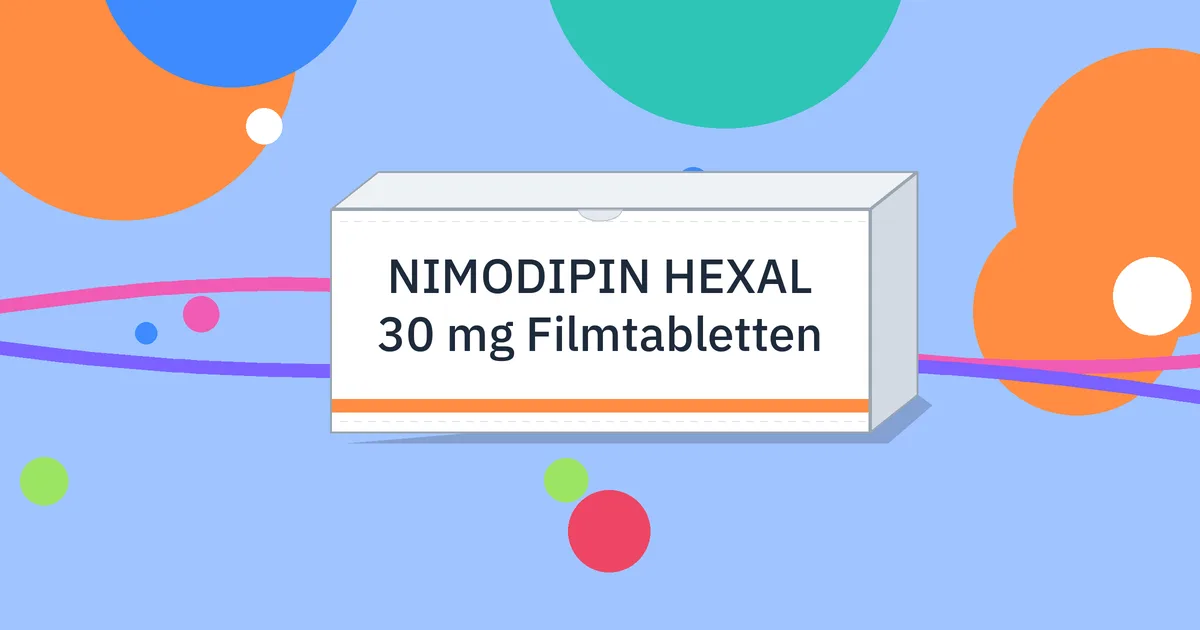 Symbolbild: Packung mit der Aufschrift NIMODIPIN HEXAL 30 mg Filmtabletten (PZN 02421964) – Verfügbarkeit und Bezug in Apotheken in Frankfurt am Main